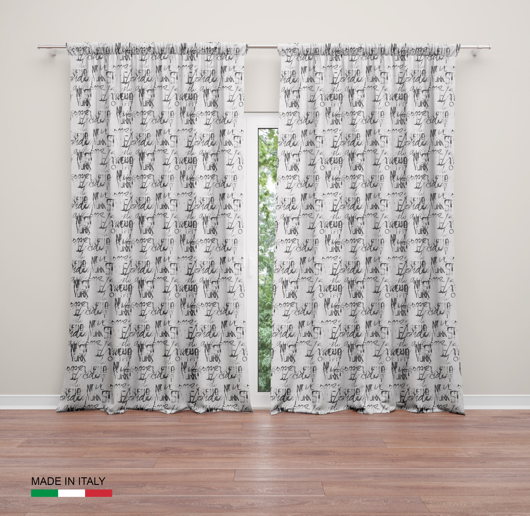 TENDA moderna SCRITTE cm.160X300 confezionata MADE in ITALY misto lino